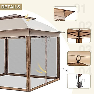 EAGLE PEAK 11x11 Pop-Up Gazebo Shelter with Screen Wall Panels Instant OutdoorTent with 121 Square Feet of Shade,Tan