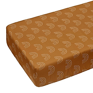 Crib Sheets for Girl - 100% Cotton Fitted Crib Sheet Set - Perfect for Baby Girls - Fits Standard Toddler Mattress (Mustard Rainbows)