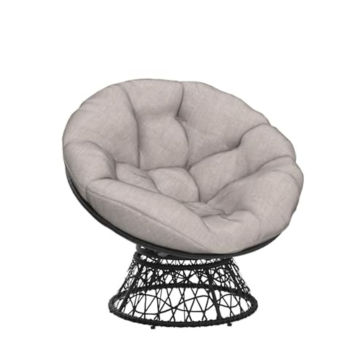 Bme 40" Ergonomic Wicker Papasan Chair with Soft Thick Density Fabric Cushion, High Capacity Steel Frame, 360 Degree Swivel for Living, Bedroom, Reading Room, Lounge, Silver Cloud - Black Base