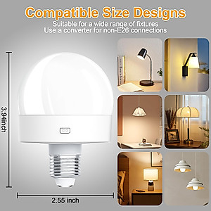 Rechargeable Battery Operated Light Bulbs, 300LM E26 Screw in (Magnetic Detachable) Light Bulb for Lamps with Remote Control Dimmable＆Timer, Wireless Puck Emergency Lamp for Non-Hardwired Wall Sconce