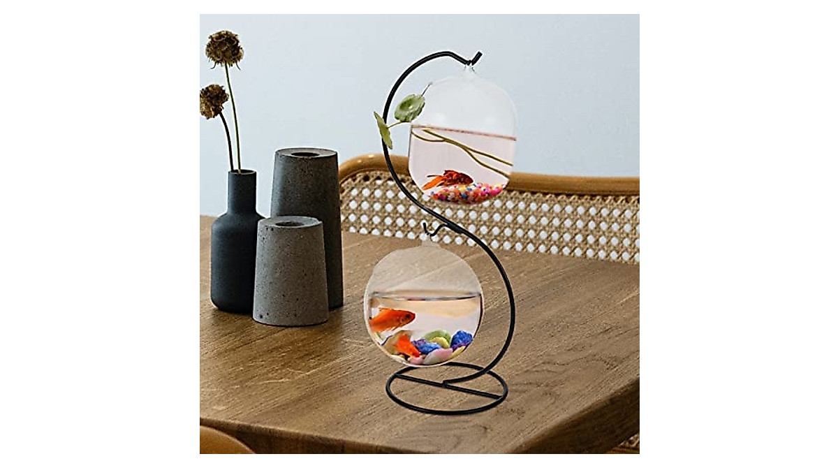 OUNONA Hanging Glass Fish Tank - Mini Dual Aquarium