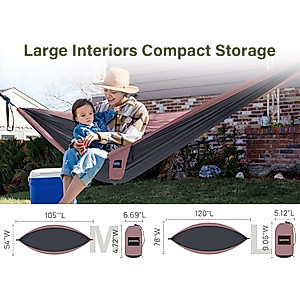 Kootek Camping Hammock Single Portable Hammocks Camping Accessories for Outdoor, Indoor, Backpacking, Travel, Beach, Backyard, Patio, Hiking, Charcoal Rose