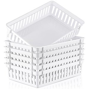 Wenqik 6 Pack Plastic Basket 10.24 x 6.5 x 2.36 Inch Small Plastic Storage Bins Rectangle Plastic Organizer Tray Classroom Containers for Organizing Shelves Home Desks Snack Cosmetics Crafts (White)