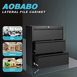 Aobabo 3 Drawer Vertical File Cabinet,35.55In Wide Metal 3 Drawer Vertical Filing Cabinet with Lock,Home Office School Furniture for Letter/Legal/F4/A4 Size Hanging Files,Black