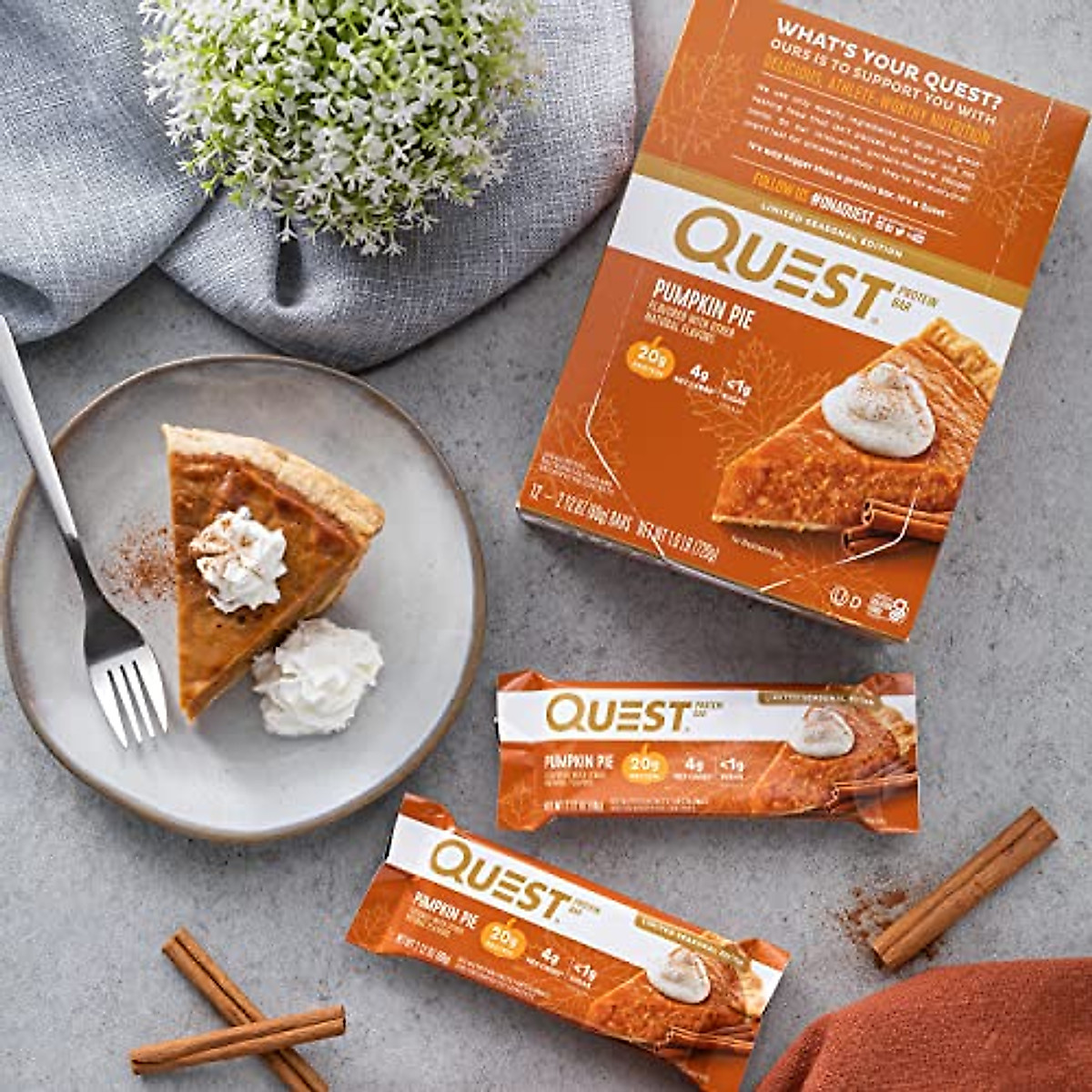 Quest Nutrition Pumpkin Pie Protein Bar, High Protein, Low Carb, Gluten Free, 12 Count