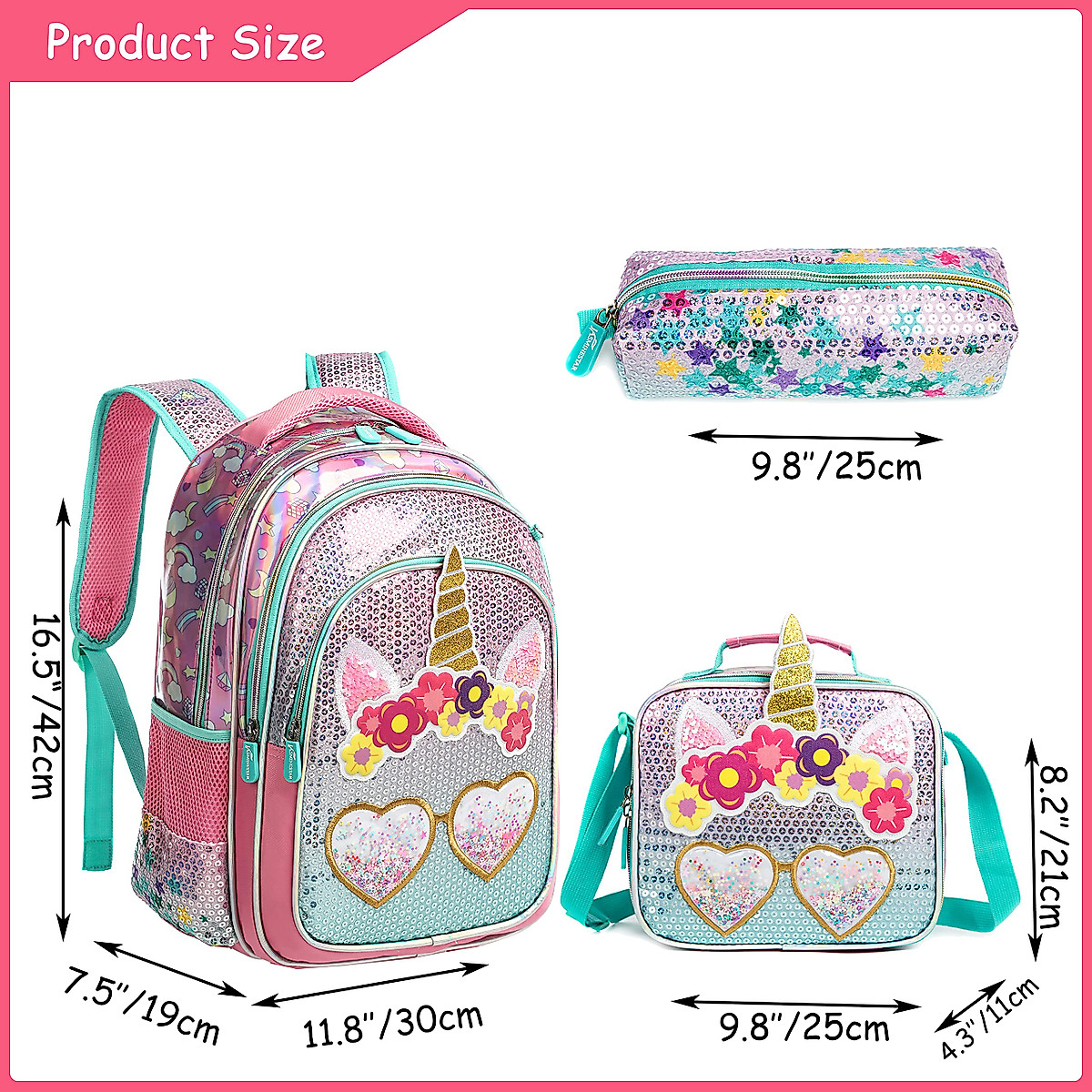 Oruiji Cute School Backpack for Girls Backpack with Lunch Box Girls Backpack for Elementary School Students Preschool Bookbag