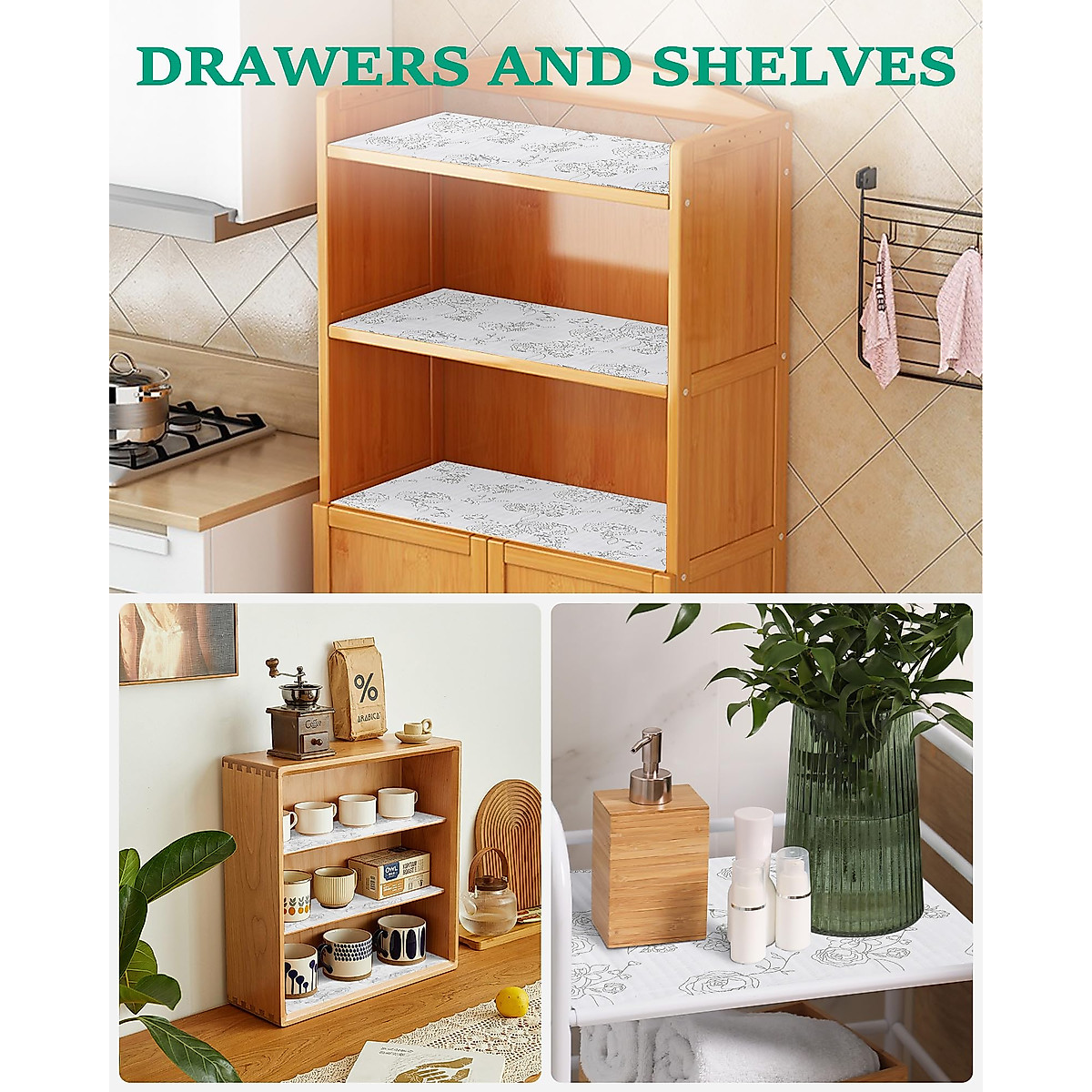 Shelf Liner for Kitchen Cabinets, Non-Adhesive Strong Slip Resistant Drawer Liners Protect Dresser, Cupboard, Shelves, Bathroom Drawers, Easy to Clean and Install, Thickened, Gray, 12IN x 10FT, Rose