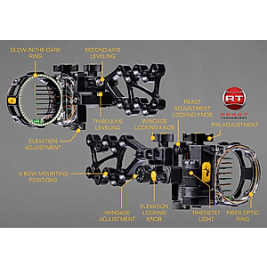 Trophy Ridge React Pro 7 Pin Archery Bow Sight - Tool Less Windage and Elevation Adjustability, 2nd/3rd Axis Leveling, Adjustable Click Light, Glow Ring, Right Hand, 0.010 Pin