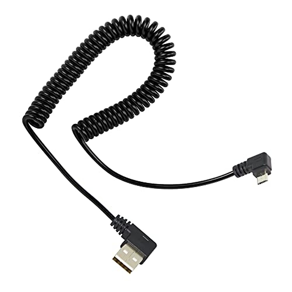 RIIEYOCA Micro USB Coiled Cable,Left Angle Micro USB Male to Right Angle USB A Male Sync & Charging Spring Spiral Cord for Micro USB Devices(1.47ft to 3.94ft)