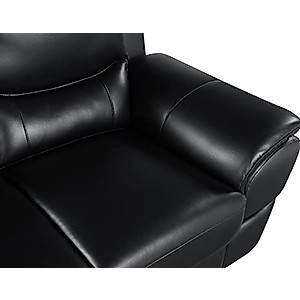 Blackjack Furniture Binion Modern Leather Loveseat for Living Room with Padded Headrests, Stainless Steel Legs & Accent Chrome Trim, Black