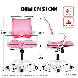 NEO CHAIR Office Computer Desk Chair Gaming-Ergonomic Mid Back Cushion Lumbar Support with Wheels Comfortable Blue Mesh Racing Seat Adjustable Swivel Rolling Home Executive (Pink)