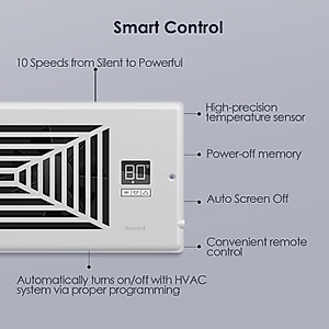 BIOWIND Quiet Register Booster Fan, Smart Register Vent Fits 4" x 10" Register Holes with Remote Control and Thermostat Control, Heating Cooling AC Vent Fan - White