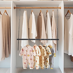 Hanging Closet Rod 48in, 6 Height Adjustable Heavy Duty Closet Rod, Black