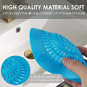 Linkidea 4 Pack Shower Rubber Hair Drain Catcher, Anti-Blocking Floor Drain Stopper with 3 Suction Cups, Tub Drain Hair Catcher for Bathroom, Bathtub, Kitchen (2 White + 2 Blue)