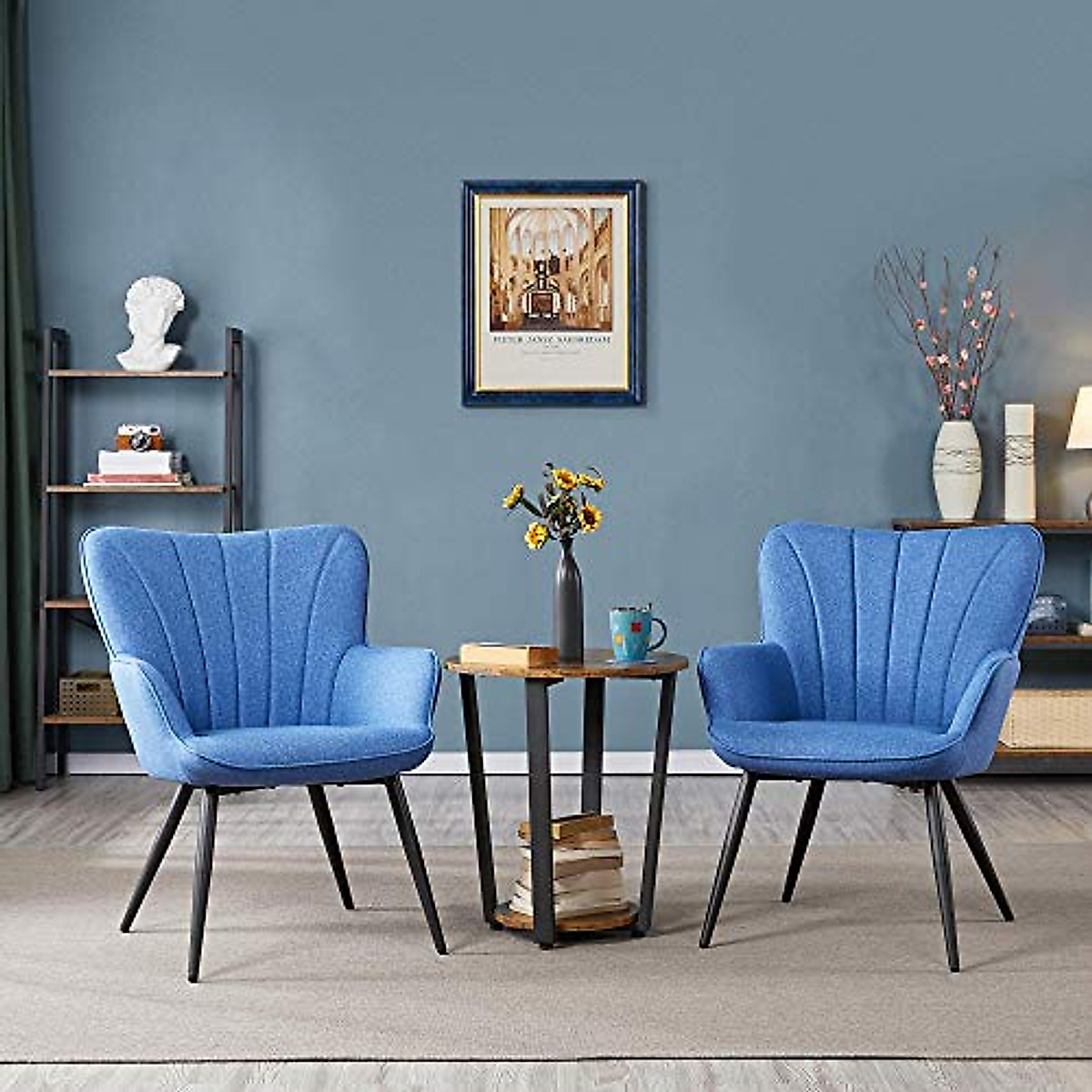 Yaheetech Accent Chair, Modern and Elegant Armchair, Linen Fabric Living Room Chair with Mental Legs and High Back for Living Room Bedroom Office Waiting Room, Blue