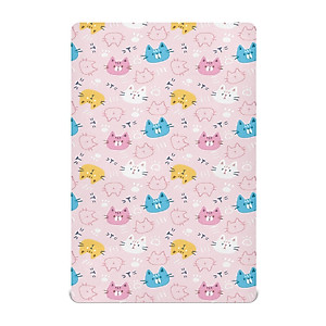 Kigai Cartoon Cat Face Pink Crib Sheets for Boys Girls, Soft and Breathable Pack n Play Sheets, Portable Mini Stretchy Cribs Sheets, 39x27 Inch
