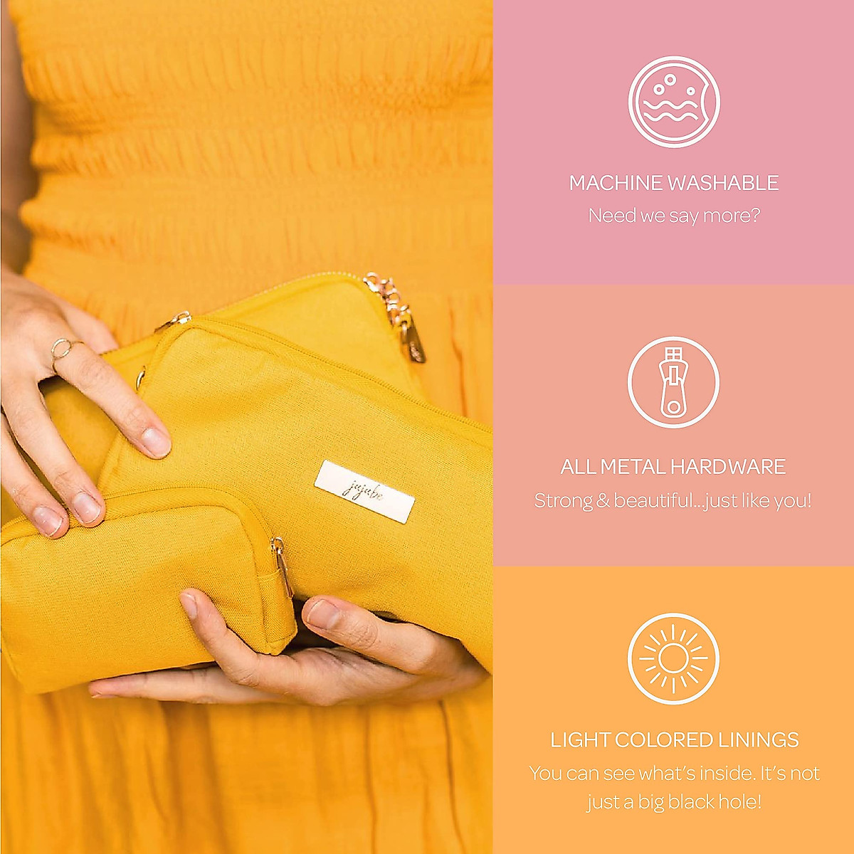 JuJuBe Be Set Pouches for Organization, Pretty Travel Toiletry Bag Set for Women, Stylish Party Clutch, Makeup Pouch Bag, Wristlet or Handbag, Diaper Bag Organization Pouches, Olive Chromatics