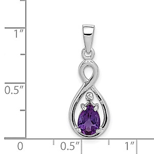 Sterling Silver Rhodium Plated Diamond and Amethyst Teardrop Pendant QQP2966AM