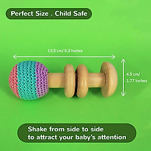 Shumee Crochet Handmade Wooden Rattle for Babies - Perfect Montessori Toys|Grasping Teething Toy for Babies, Wooden Ring Rattle Teether Chew Wood Beads Rattling Teething Gym Toys|Baby Birthday Gifts