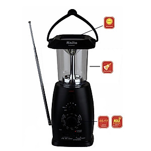 Kaito KA249W Multi-Functional Solar/Wind-up Dynamo and Solar Powered LED Camping Lantern with AM/FM NOAA Weather Radio & Cell Phone Charger, Color Black