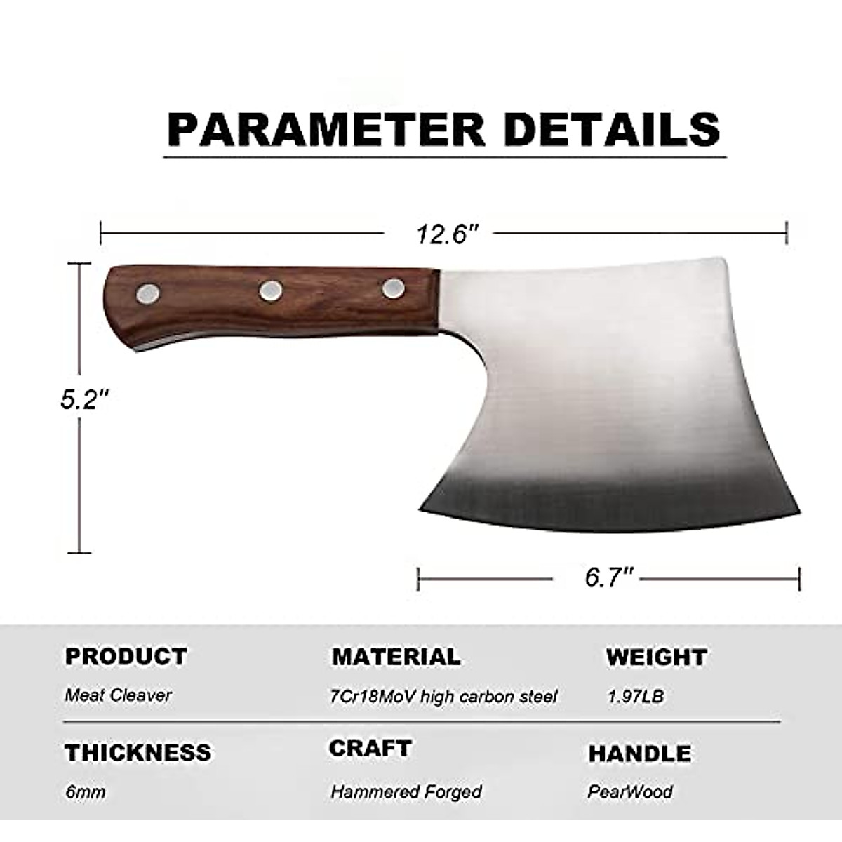 Kitory Bone Cleaver Heavy Duty Meat Cleaver Axes Bone Cutting Chopping Knife Thick Forged Butcher Knife for Meat&Bone, Full Tang, Wooden Handle, Forged Chinese Chopper for Kitchen&Restaurant 2LB-K4