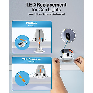 Sunco 24 Pack 4 Inch LED Can Lights Retrofit Recessed Lighting, Selectable 2700K/3000K/3500K/4000K/5000K Dimmable, Baffle Trim, 11W=40W, 660 LM, Replacement Conversion Kit, UL