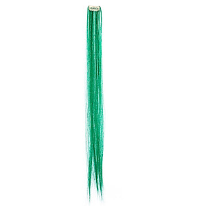 SWACC 7 Pcs Full Head Party Highlights Clip on in Hair Extensions Colored Hair Streak Synthetic Hairpieces (22-Inch Straight, Green)