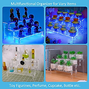 YestBuy 3 Tier Shelf Cake Pop Stand (Blue) +4 Tier Round Cupcake Stand – Premium Cupcake Holder – Acrylic Cupcake Tower Display – Display for Pastry Weddings, Birthday Parties & Events (Multicolored)