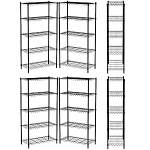 BIRDROCK HOME 5-Tier Wire Shelving, Flat Black, Heavy Duty Shelf, Wide Adjustable Rack Unit, Kitchen Storage