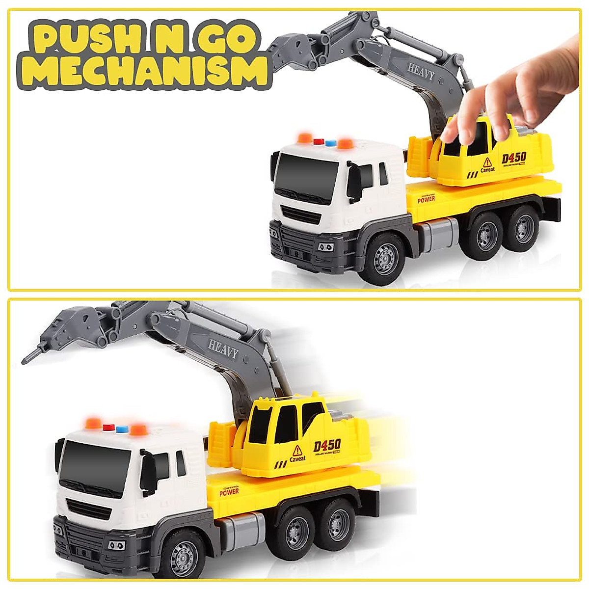 ArtCreativity Light Up Construction Truck Toy, Excavation Truck Toy with a Rotating Back, Push and Go Kids Construction Toy with LED and Sound Effects, Cool Construction Trucks for Boys and Girls