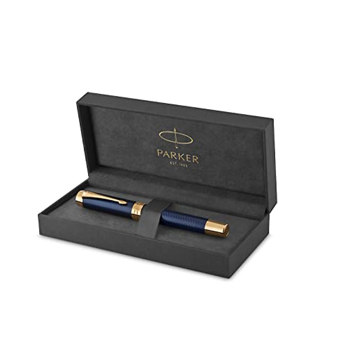 PARKER Duofold Centennial Fountain Pen, Prestige Blue Chevron, Fine Solid Gold Nib, Black Ink and Convertor (1931369)