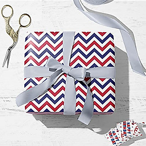 ZINTBIAL Birthday Wrapping Paper for Kids Adults - Gift Wrap with American Theme Stars, Stripes, Chevron and "Happy Birthday" Design - 20 x 29 Inches per Sheet (8 Sheets 33 sq. ft.) Recyclable, Easy to Store, Not Rolled