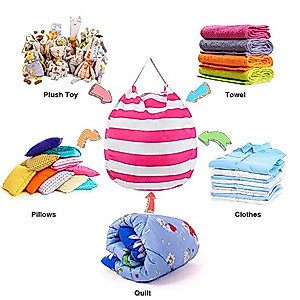 Zwish 27Inch Stuffed Animal Storage Bean Bag Chairs for Kids Room, Stuff and sit Storage Bean Bag Cover for organizing Boys and Girls Plush Toy Gift for Kids for Kids—Pink