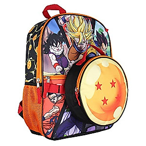 Bioworld Dragon Ball Z Backpack Lunch Box Drawstring Bag Keychain Pencil Case 5 Pc Set