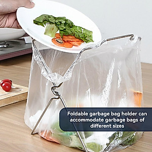 Garbage Bag Holder Frame, Stainless Steel Bag Holder Metal Foldable Trash Stand Holder for Camping Home Kitchen Countertop Trash Can