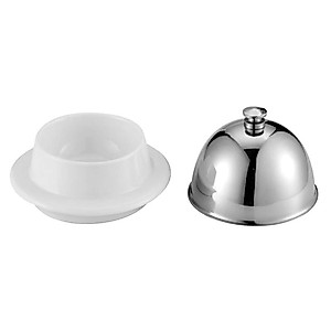 DOITOOL Ceramic Baking Bowls with Stainless Steel Lid Dish Ramekins Fruit Bowl Glass Cover Cake Stand Desert Platter Cheese Cloche Dome for Desserts Fruits Snack Candy