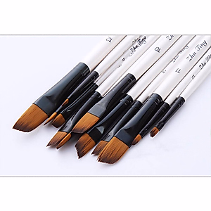 Angular Paint Brushes Nylon Hair Angled Watercolor Pait Brush Set for Acrylics Watercolors Gouache Inks Oil and Tempera(12pcs Pearl White Angled Paintbrush Set)