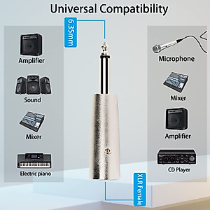 PNGKNYOCN 1/4" TS to XLR Adapter,Unbalanced 6.35mm Mono Male to 3 Pin XLR Male Audio Microphone Connector for Mixer, Amplifier Microphone and More（2-Pack）