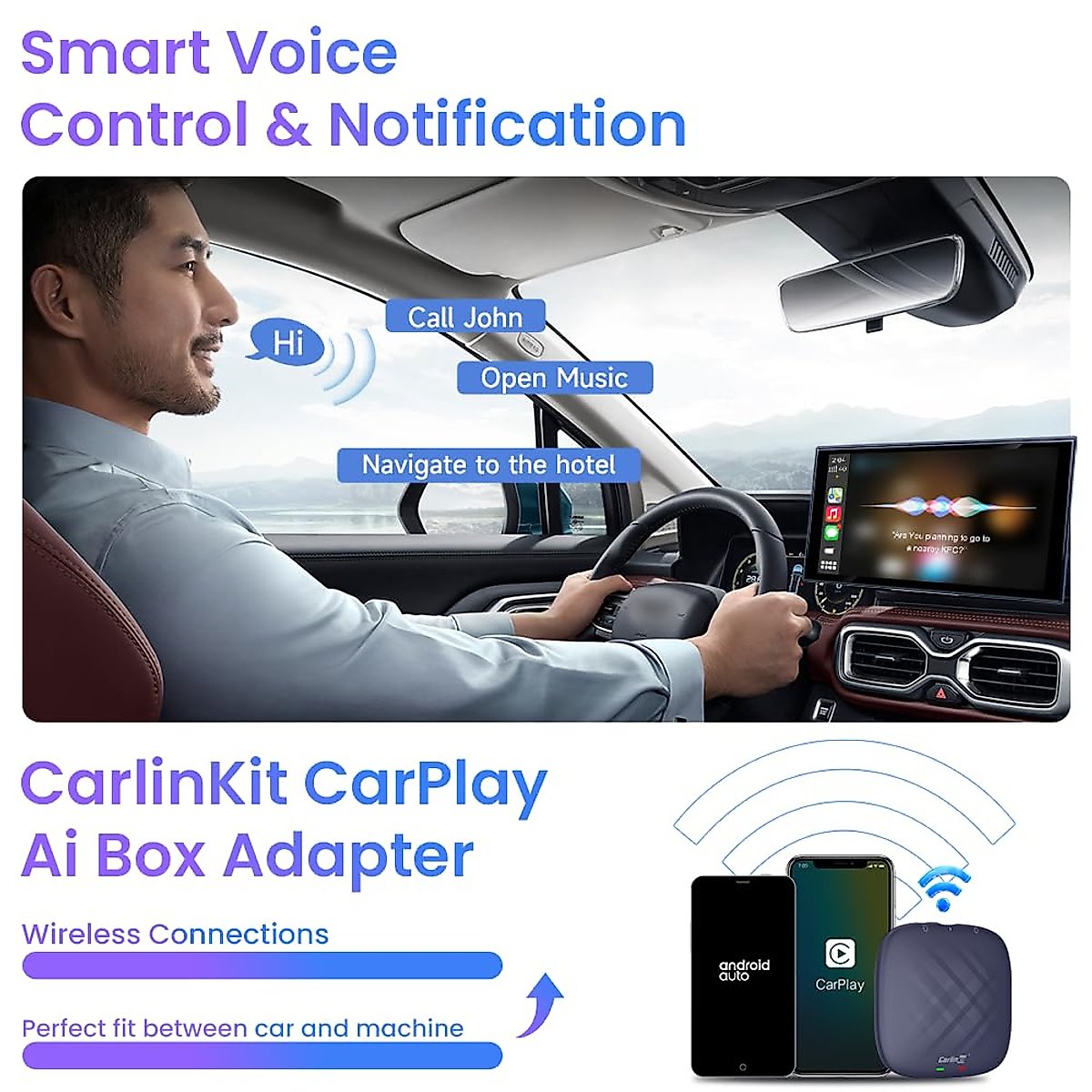 Carlinkit CarPlay Ai Box Android 13.0 System Wireless CarPlay Android Auto QCM6125 8-core 8G+128G, Multimedia Box Spotify/Netflix/YouTube Car Video, GPS+Glonass/Google Play Download Apps