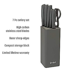 Goodful Premium Knife Set, Sharp High Carbon Stainless Steel Blades with Storage Block, 7 Pieces, Charcoal Gray