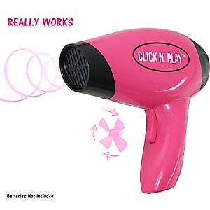 Click N' Play Set of 8 Kids Pretend Play Beauty Salon Fashion Play Set with Hairdryer, Curling Iron, Mirror & Hair Styling Accessories with a Beauty Tote Bag - Hair Salon Toys for Girls