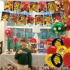 Bowser Birthday Party Decorations ,Mario Bowser Birthday Party Favor with Banner, Ballons,Cake Topper, Cupcake Toppers for Boys Girls Fans King Koopa Party Supplies