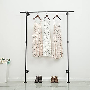 FODUE Industrial Pipe Clothes Rack, Wall Mounted Black Pipe Garment Bar, Multi-Purpose Hanging Rod for Closet Storage(Black)