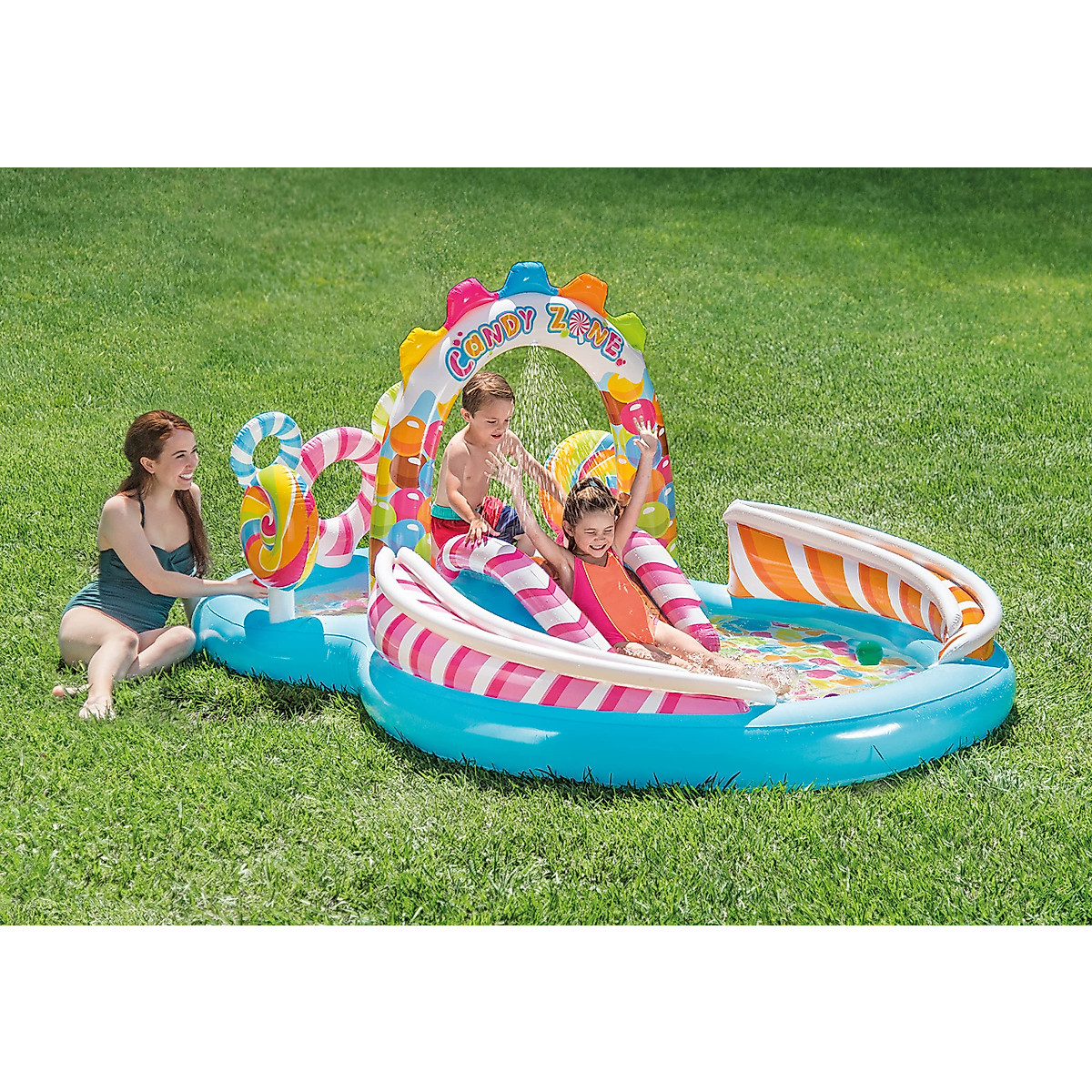 INTEX 57149EP Candy Zone Inflatable Swim Play Center: with Splash Pool and Waterslide – 116" x 75" x 51"