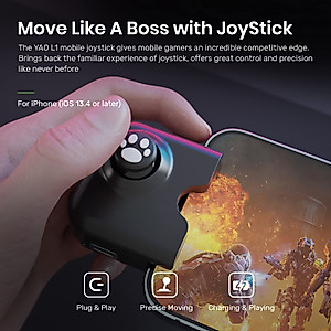 IFYOO YAO L1 Pro Mobile Game Controller Joystick for iPhone (iOS 13.4 or Later), Gaming Gamepad for PUBGG Mobile, Call of Duty Mobile(CODM), Wild Rift, Genshin Impact, with 2 pcs Finger Sleeve - Black
