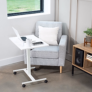 VIVO Mobile Compact 28 inch Pneumatic Lift Sit to Stand Laptop Desk, Rolling Presentation Cart, Height Adjustable Ergonomic Workstation with Locking Wheels, White, CART-V00LW