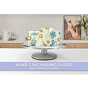 Cake Turntable, Ohuhu Aluminium 12'' Cake Decorating Kit Supplies Rotating Cake Stand Revolving Spinner Table Baking Kits with 2 Icing Spatula 3 Comb Icing Smoother Professional Lazy Susan Decor Gift