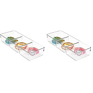 iDesign Linus Plastic Dresser and Vanity Organizer, Storage Bin for Bathroom, Bedroom, Office, Craft Room, Fridge, Freezer, Pantry, 12" x 5" x 3", Clear