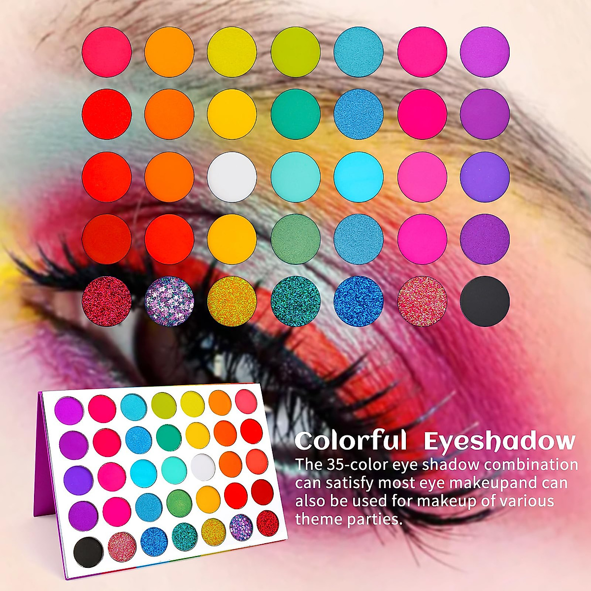 UIIOPJIOM 35 Colors Eyeshadow Palette, Matte Shimmer Metallic Eyeshadow Long Lasting,Glitter Eye Shadow, Highly Pigmented Eye Makeup Palette for Girls, Kids