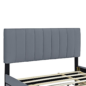 Harper & Bright Designs Queen Size Upholstered Bed with 1 Twin XL Trundle and 2 Storage Drawers, Velvet Platform Bed Wood Frame, No Box Spring Needed (Gray)